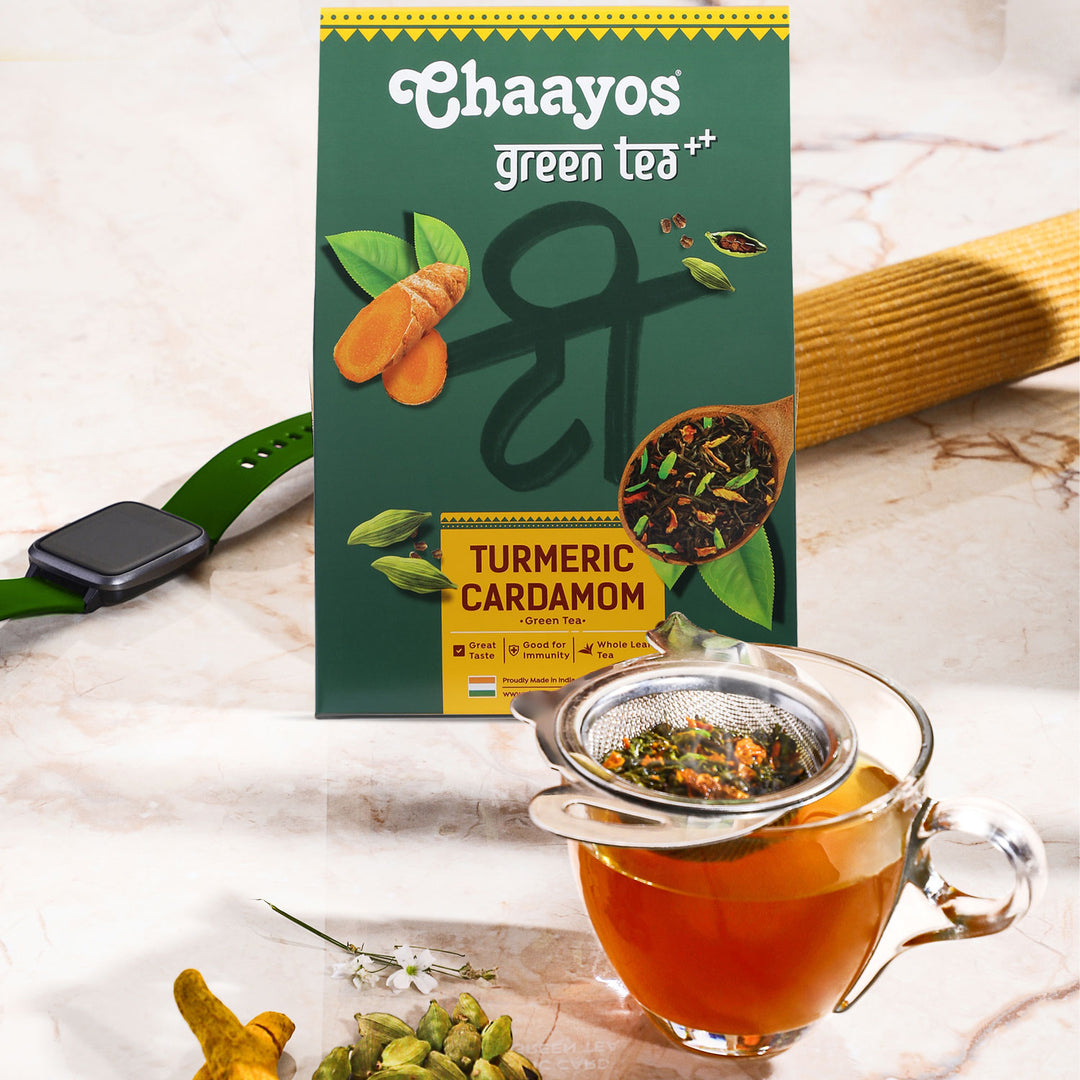 Chaayos Turmeric Cardamom Green Tea | Whole Leaf Loose Tea | Immunity