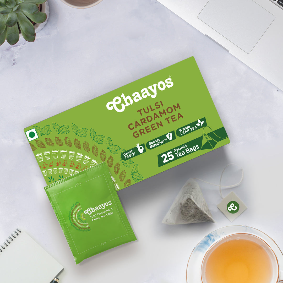 Buy Chaayos Tulsi Cardamom Green Tea Bags - Chaayos Bazaar